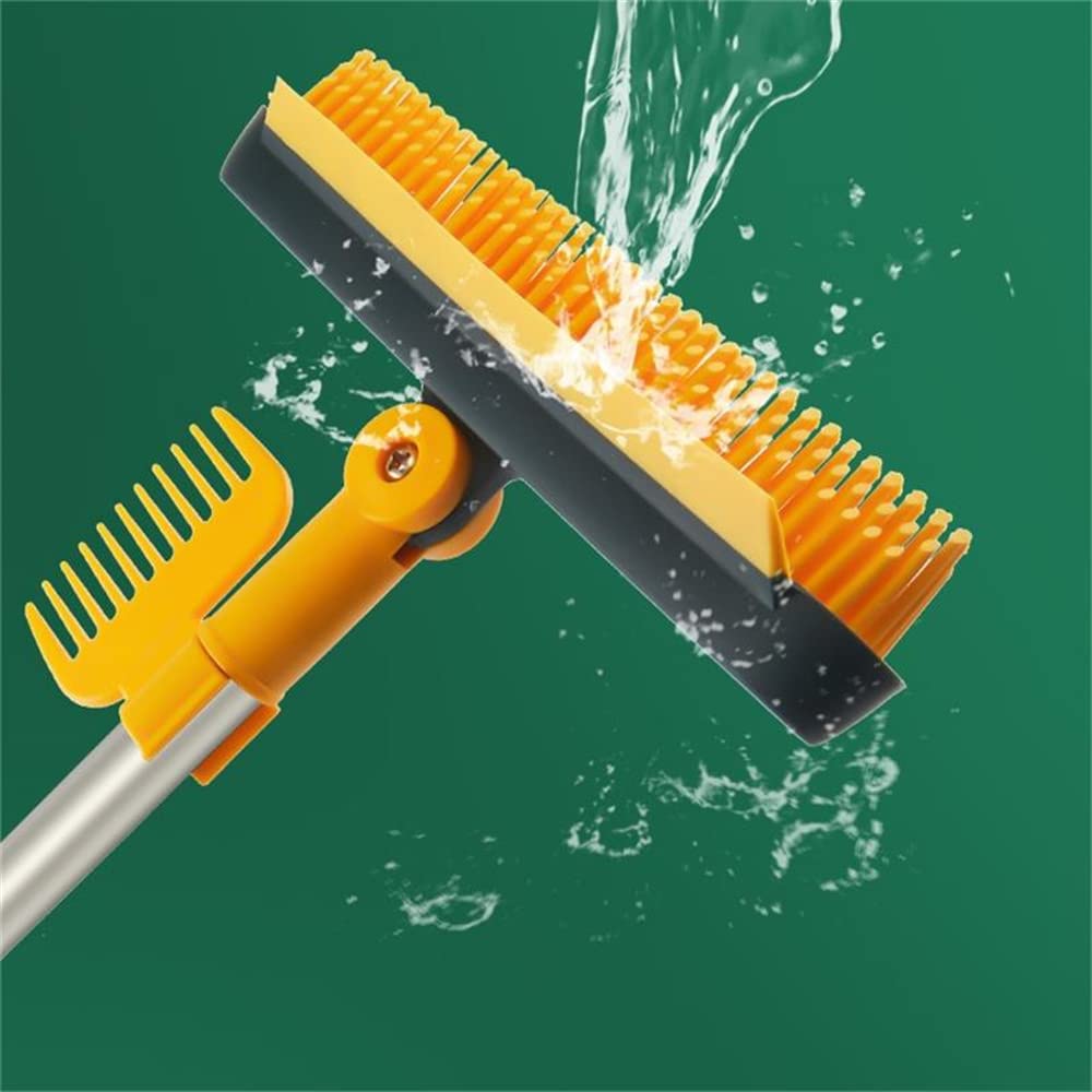 2 In 1 Silicone Pet Hair Remover Broom Premium Rubber Brooms for Floor Cleaning With Long Handle for Home Cleaning Yellow-green