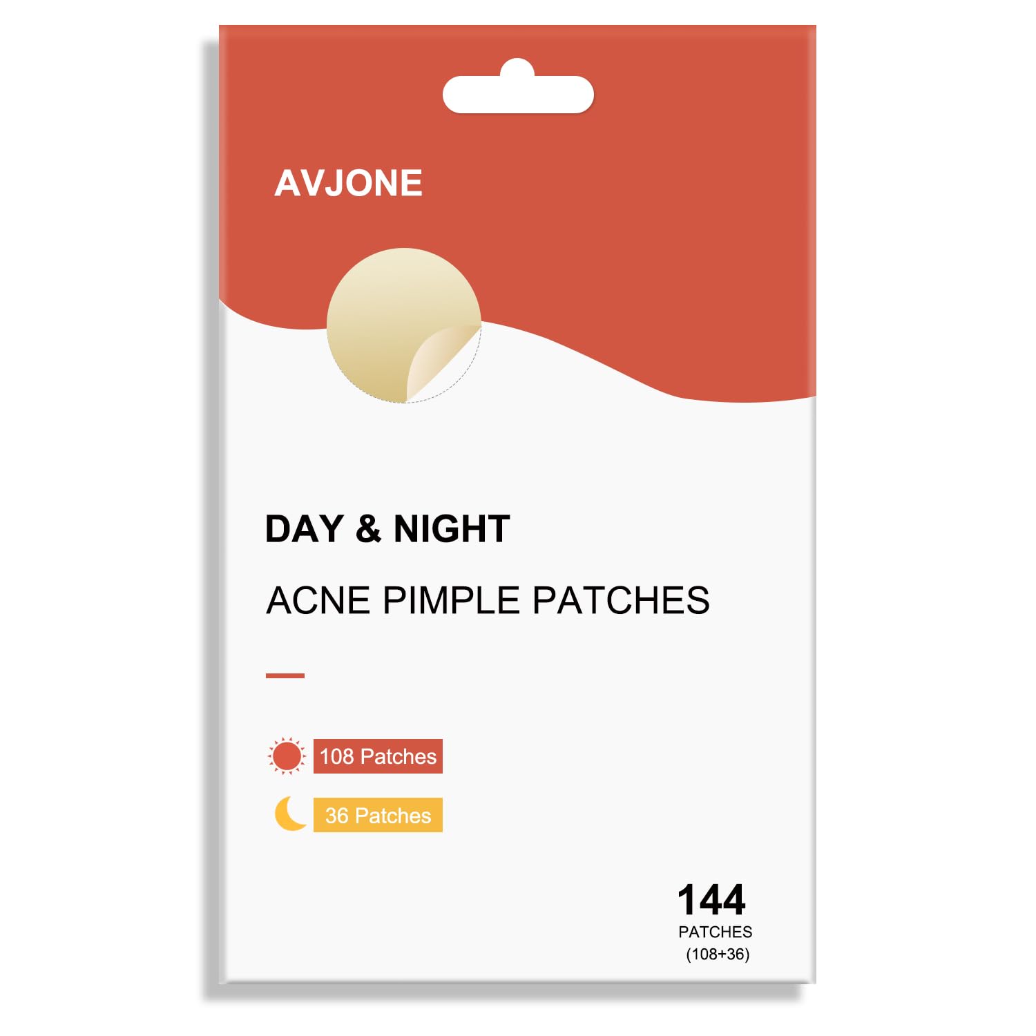 AVJONE Day and Night Hydrocolloid Acne Pimple Patch for Covering Zits and Blemishes, Spot Stickers for Face and Skin, Vegan - friendly and Not Tested on Animals (108+36 Patches)