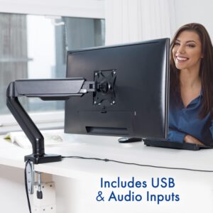 Stellar Mounts Spring LCD Monitor Arm with USB and Multimedia Ports for: HP 24mh FHD Monitor - Computer Monitor with 23.8-Inch IPS Display (1080p) (1D0J9AA#ABA)