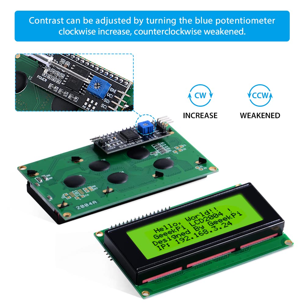 GeeekPi IIC I2C TWI Serial LCD 2004 20x4 Display Module with I2C Interface Adapter Yellow Backlight for Raspberry Pi Arduino STM32 DIY Maker Project BPI Tinker Board Electrical IoT Internet of Things