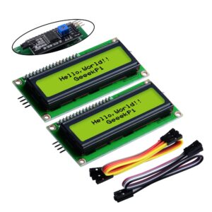 geeekpi 2-pack i2c 1602 lcd display module 16x2 character serial yellow backlight lcd module for raspberry pi arduino stm32 diy maker project nanopi bpi tinker board electrical iot internet of things