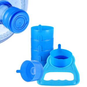 5 pack of silicone water gallon cap with water bottle handle, reusable water bottle caps, 55mm x 36mm, anti-spill, anti-splash replacement caps, for easy hand-held lift in outdoor and kitchen use