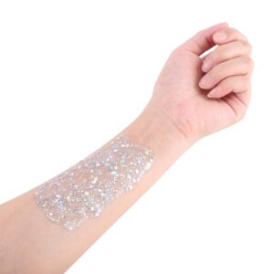 CCbeauty Silver Face Body Glitter Gel,Singer Concerts Face Glitter Makeup,Holographic Long Lasting Chunky Sequins Glitters for Eye Lip Hair Nails,Festival Rave Accessories