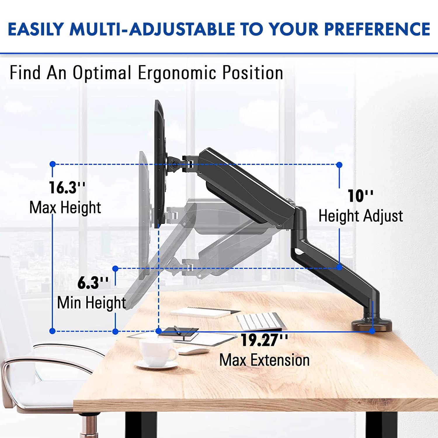 Stellar Mounts Spring LCD Monitor Arm with USB and Multimedia Ports for: Dell S2421HS Full HD 1920 x 1080, 24-Inch 1080p LED, 75Hz, Desktop Monitor 4ms AMD FreeSync, IPS Technology