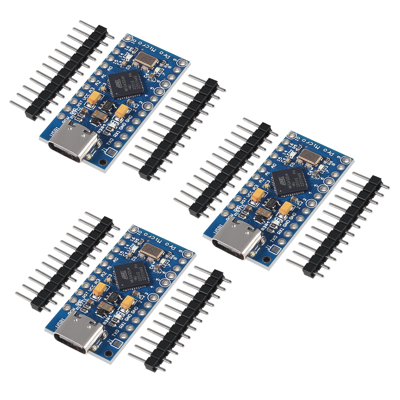 3pcs Type-C USB Pro Micro ATmega32U4 5V 16MHz Module Board ATmega32U4 Development Module Board Microcontroller with 2 Row Pin Header for Leonardo Replace Pro Mini