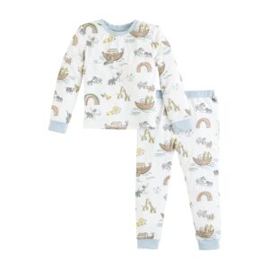 mud pie baby boy's noahs ark pajama set, white, 5t