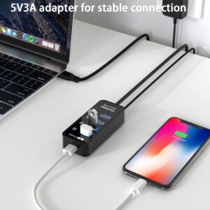 vantisan Powered USB 3.0 Hub, USB Extension 4-Port USB Hub Splitter (4 USB 3.0 Data Ports+1 Smart Charging Port) with 5V/3A Powered Adapter and Individual ON/Off Switches