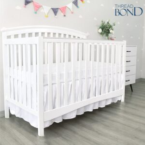 Thread Bond Crib Skirt 100% Microfiber-Durable Elegance for Baby Boys & Girls -Beautiful Ruffles for a Charming Finish -Soft Breathable-Easy On & Off Pleated with a 14” Drop (White Solid)