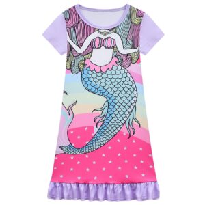 aovclkid little girls casual dress infant cartoon princess printed dress(6 years,purple 6)