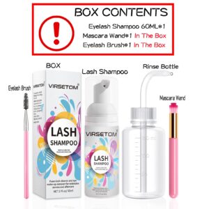 Lash Shampoo for Lash Extensions, Eyelash Extension Cleanser 60ml + Rinse Bottle + Brushes, Lash Bath, Lash Shampoo Kit, Lash Cleaner, Paraben & Sulfate Free, Salon and Home Use