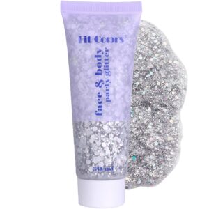 CCbeauty Silver Face Body Glitter Gel,Singer Concerts Face Glitter Makeup,Holographic Long Lasting Chunky Sequins Glitters for Eye Lip Hair Nails,Festival Rave Accessories