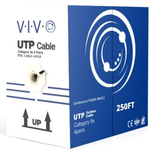 vivo black 250ft bulk cat5e, cca ethernet cable, utp pull box, cat-5e wire, waterproof, outdoor, direct burial cable-v018