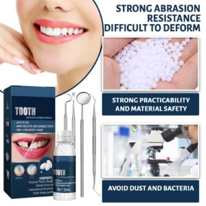 Tooth Repair Kit,4Pcs Dental Tools,1Pcs 30ml Dental Repair Denture Repair Beads,Tooth Repair Granules Tools Set for Temporary Fixing Filling Missing Broken Tooth Moldable Fake Teeth(5Pack)