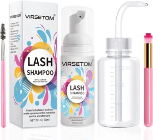 lash shampoo for lash extensions, eyelash extension cleanser 60ml + rinse bottle + brushes, lash bath, lash shampoo kit, lash cleaner, paraben & sulfate free, salon and home use