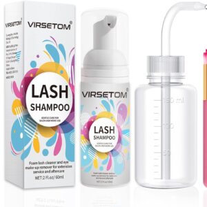 Lash Shampoo for Lash Extensions, Eyelash Extension Cleanser 60ml + Rinse Bottle + Brushes, Lash Bath, Lash Shampoo Kit, Lash Cleaner, Paraben & Sulfate Free, Salon and Home Use