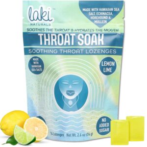 laki naturals throat soak herbal throat lozenges (14 ct) – hawaiian sea salt sore throat & dry mouth soothing drops – vegan, non-gmo, sugar-free & gluten-free sweet and salty herbal candies