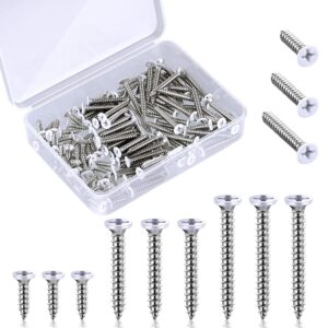 peryiter 120 pcs #8 white screws stainless steel white flat head screws white pan head wood screws flat self tapping screw for wall plates switch covers replacement, 3 sizes