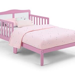 CITYLIGHT Toddler Bed Frame with Safety Guardrails, Solid Wood Toddler Bed for Kids, Boys & Girls, Easy to Assemble- Greenguard Gold Certified, Pink & White