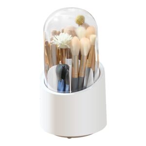 seryogin makeup brush holder with lid 360-degree rotating dustproof makeup organizer brush for vanity pen holder cosmetic brush storage box for vanity home office art supply