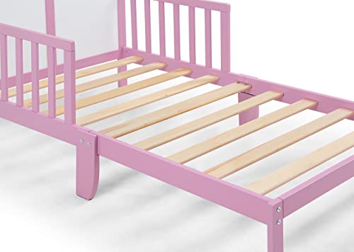 CITYLIGHT Toddler Bed Frame with Safety Guardrails, Solid Wood Toddler Bed for Kids, Boys & Girls, Easy to Assemble- Greenguard Gold Certified, Pink & White