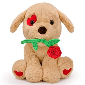 valentines day gifts for her women girlfriend kids funny cute plush stuffed animal puppy dog with rose gifts for daughter wife mom fiancée birthday wedding graduation present