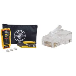 klein tools ethernet cable tester, crimper, and connector kit + klein tools cat6 pass-thru modular data plug 50-pack