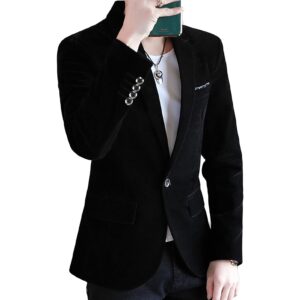 men vintage velvet one button blazer lightweight solid casual sport coat single breasted slim dinner tuxedo jacket (black,xx-large)