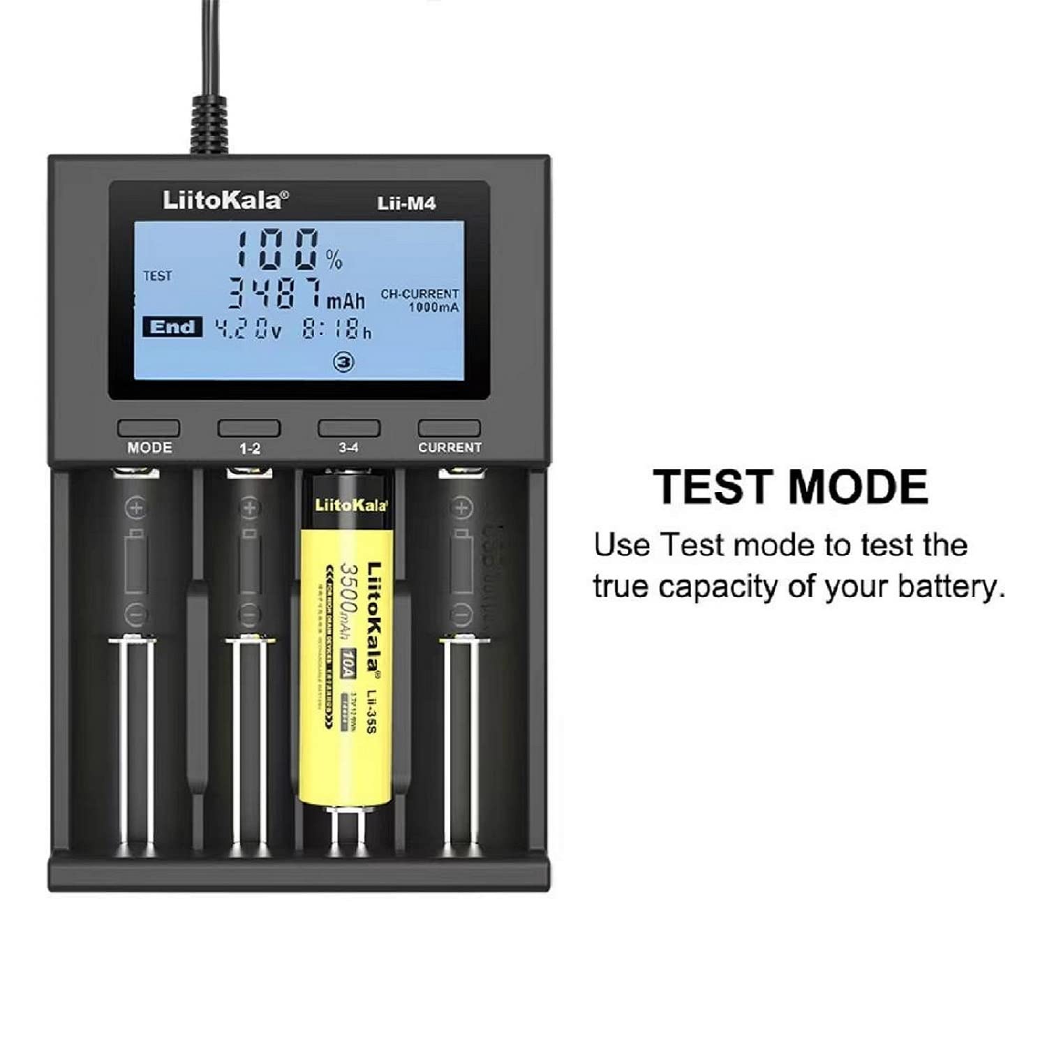 4-Bay 18650 Battery Charger, Test Battery Capacity, LCD Display, Fast Charging, Universal Battery Charger for 3.7V 26650 18650 18350 20650 14500 18500 1.2V AA AAA C SC Size Batteries