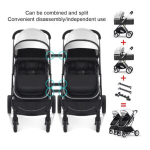 Twins Stroller for Side by Side Toddler Baby Bassinet Stroller for Double,Baby Standard Pram Convertible Pushchair Two-Way Push,Damping Wheels,Large Storage Basket (Color : White+Gray)