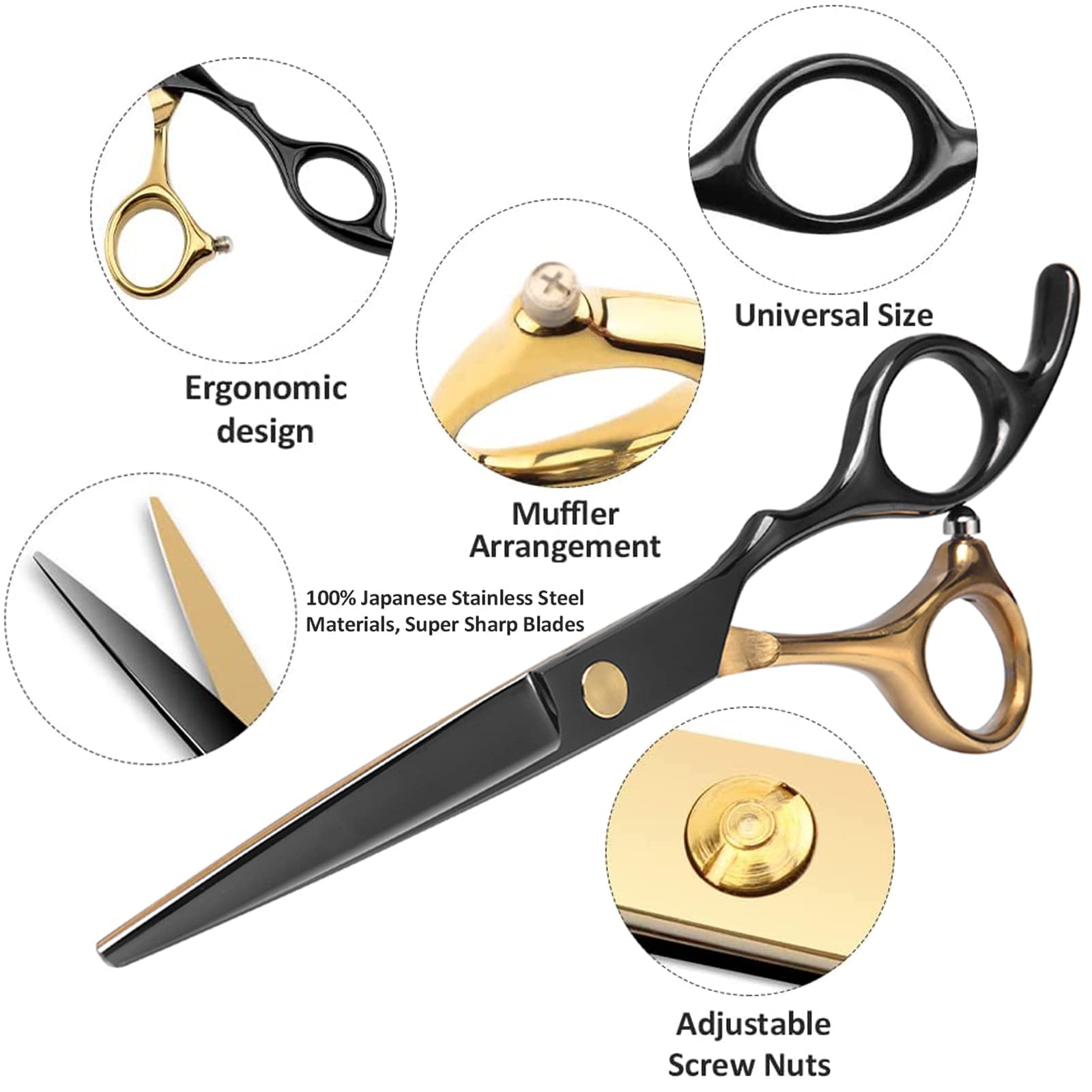 Black Gold Hair Cutting Scissors Professional Stainless Steel Barber Hair Thinning Shears Salon Multifunctional Straight Hair Cutting Shears Teeth Scissors Hair Cutting Scissors Kit for Home Use