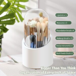 SerYogin Makeup Brush Holder With Lid 360-Degree Rotating Dustproof Makeup Organizer Brush For Vanity Pen Holder Cosmetic Brush Storage Box For Vanity Home Office Art Supply