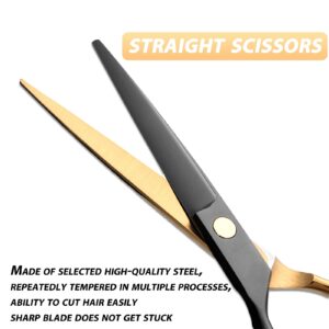 Black Gold Hair Cutting Scissors Professional Stainless Steel Barber Hair Thinning Shears Salon Multifunctional Straight Hair Cutting Shears Teeth Scissors Hair Cutting Scissors Kit for Home Use