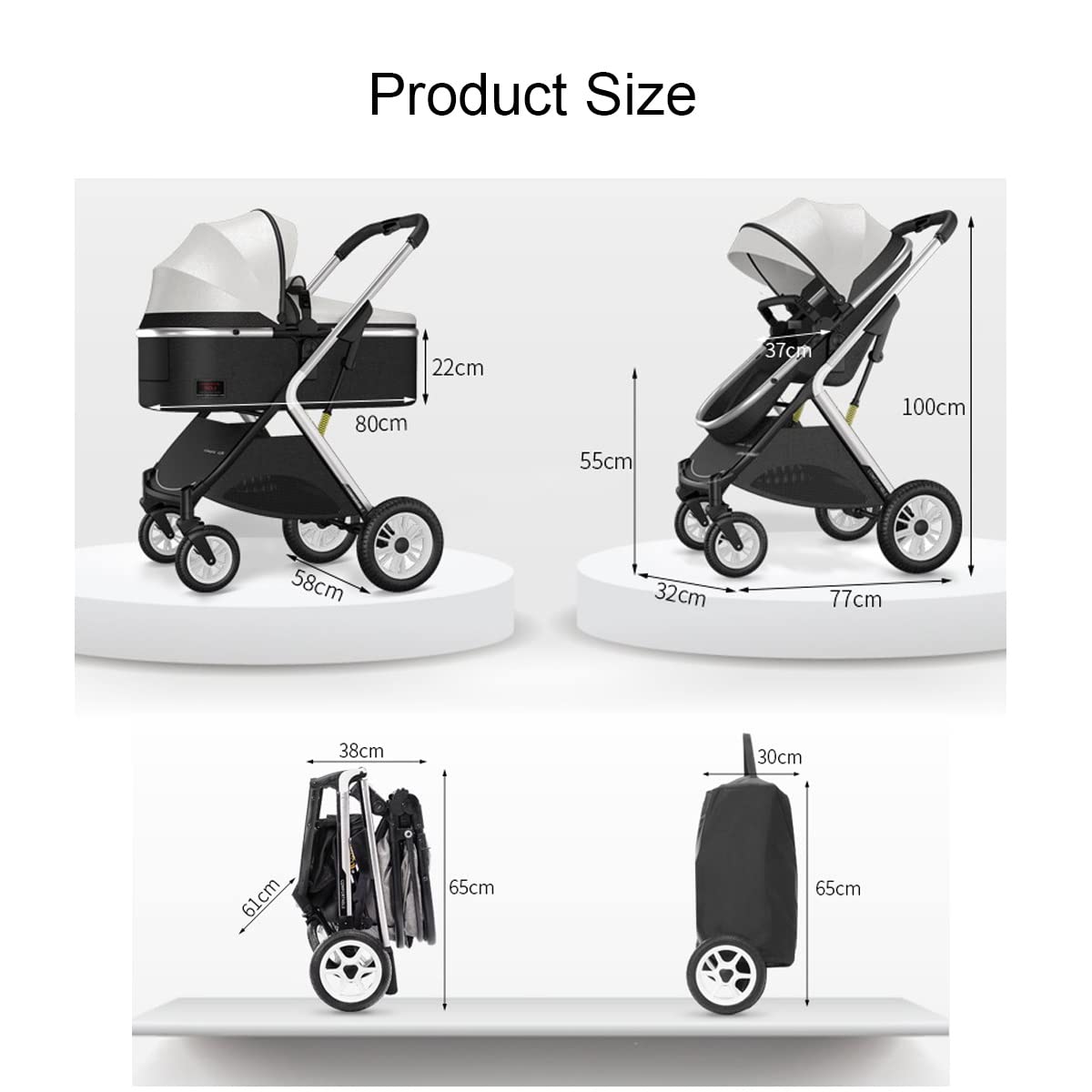 Twins Stroller for Side by Side Toddler Baby Bassinet Stroller for Double,Baby Standard Pram Convertible Pushchair Two-Way Push,Damping Wheels,Large Storage Basket (Color : White+Gray)