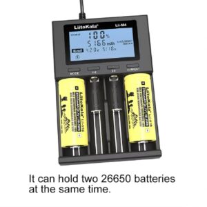 4-Bay 18650 Battery Charger, Test Battery Capacity, LCD Display, Fast Charging, Universal Battery Charger for 3.7V 26650 18650 18350 20650 14500 18500 1.2V AA AAA C SC Size Batteries