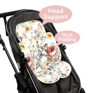 Floral Car Seat Insert,Cushion for Stroller, Swing, Bouncer, 2-in-1 Reversible,Baby Car Seat Strap Covers Shoulder Pads for Baby Kid