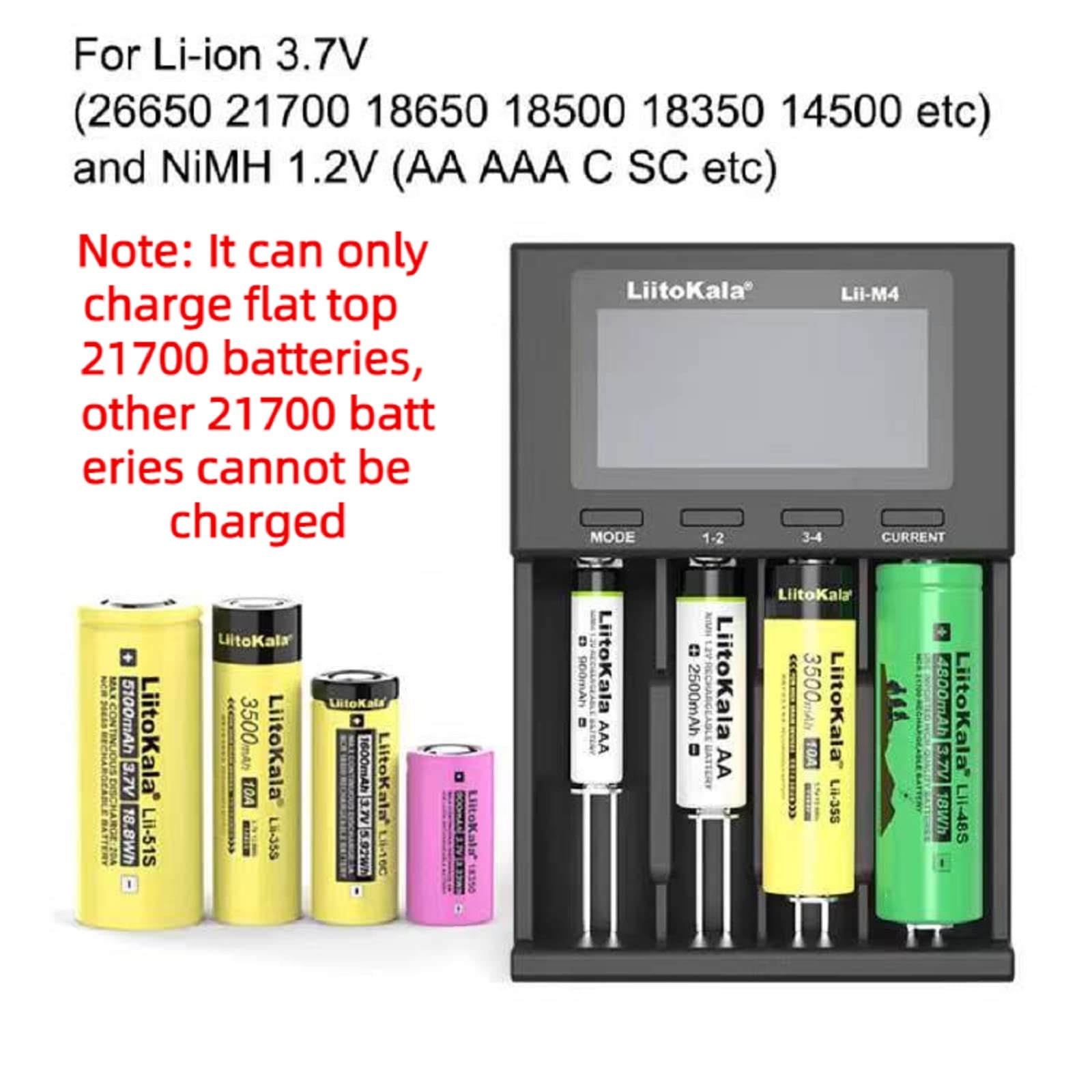 4-Bay 18650 Battery Charger, Test Battery Capacity, LCD Display, Fast Charging, Universal Battery Charger for 3.7V 26650 18650 18350 20650 14500 18500 1.2V AA AAA C SC Size Batteries