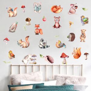 Squirrel Fox Rabbit Hedgehog Mushroom Wall Decals, Woodland Animal Wall Stickers for Kid, Forest Animals Wall Decal for Kids Room Baby Nursery Wall Decor, Kids Wall Decals, Wall Decals for Kids