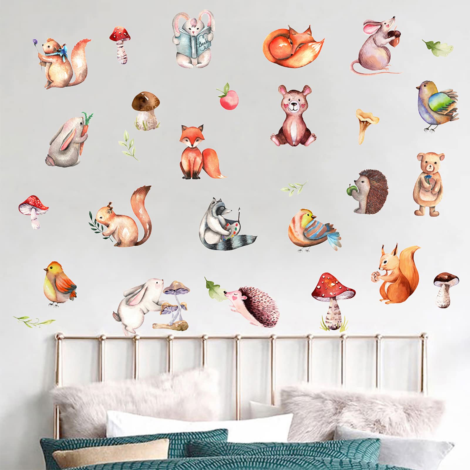 Squirrel Fox Rabbit Hedgehog Mushroom Wall Decals, Woodland Animal Wall Stickers for Kid, Forest Animals Wall Decal for Kids Room Baby Nursery Wall Decor, Kids Wall Decals, Wall Decals for Kids