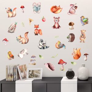 Squirrel Fox Rabbit Hedgehog Mushroom Wall Decals, Woodland Animal Wall Stickers for Kid, Forest Animals Wall Decal for Kids Room Baby Nursery Wall Decor, Kids Wall Decals, Wall Decals for Kids