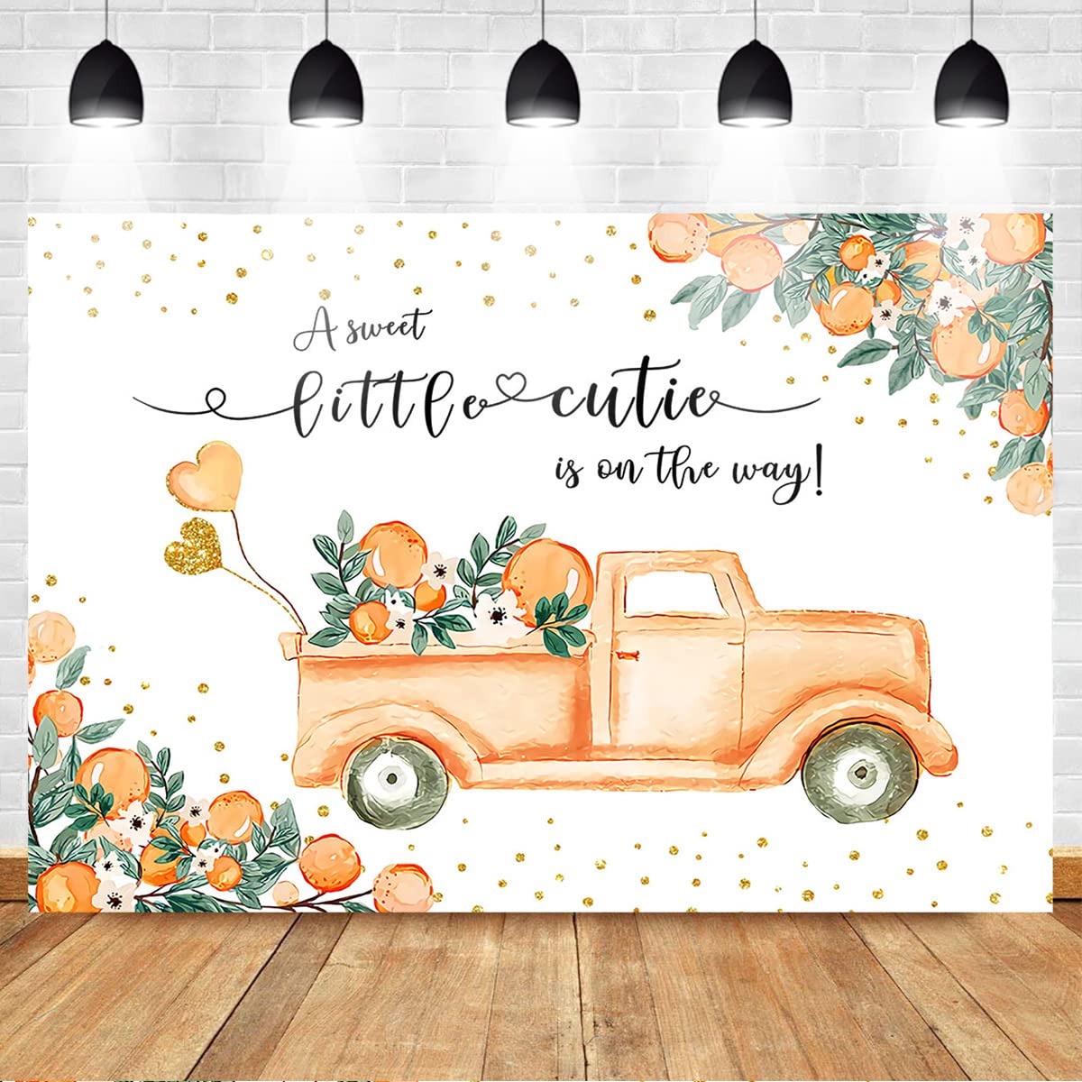 Mocsicka A Little Cutie Baby Shower Backdrop Orange and Truck Baby Shower Background Tangerine Theme Baby Shower for Girl Photography Background Cake Table Decoration (6x4ft)