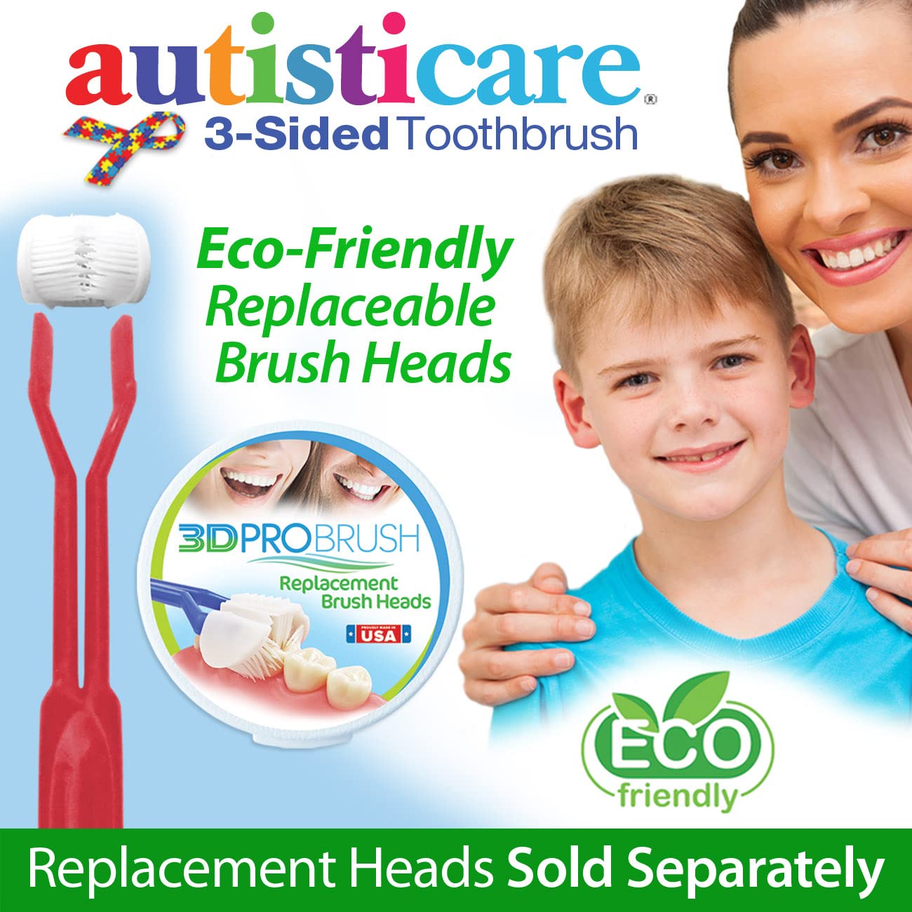 autisticare 4-PK Sensory 3-Sided Toothbrush for Special Needs | Now Even Softer | Fast Easy & Clinically Proven | Autism Spectrum Disorder | Autistic Asperger Caregiver Calm Made in USA