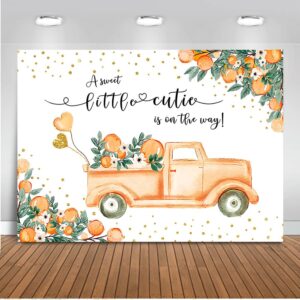 mocsicka a little cutie baby shower backdrop orange and truck baby shower background tangerine theme baby shower for girl photography background cake table decoration (6x4ft)