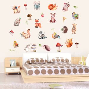 Squirrel Fox Rabbit Hedgehog Mushroom Wall Decals, Woodland Animal Wall Stickers for Kid, Forest Animals Wall Decal for Kids Room Baby Nursery Wall Decor, Kids Wall Decals, Wall Decals for Kids