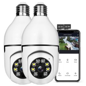 upultra security wireless camera wifi 1080p smart for home surveillance screw into the e27 socket spotlight alarm color night vision two-way talk motion alarm ptz 360 degree(2packs with 64 sd cards