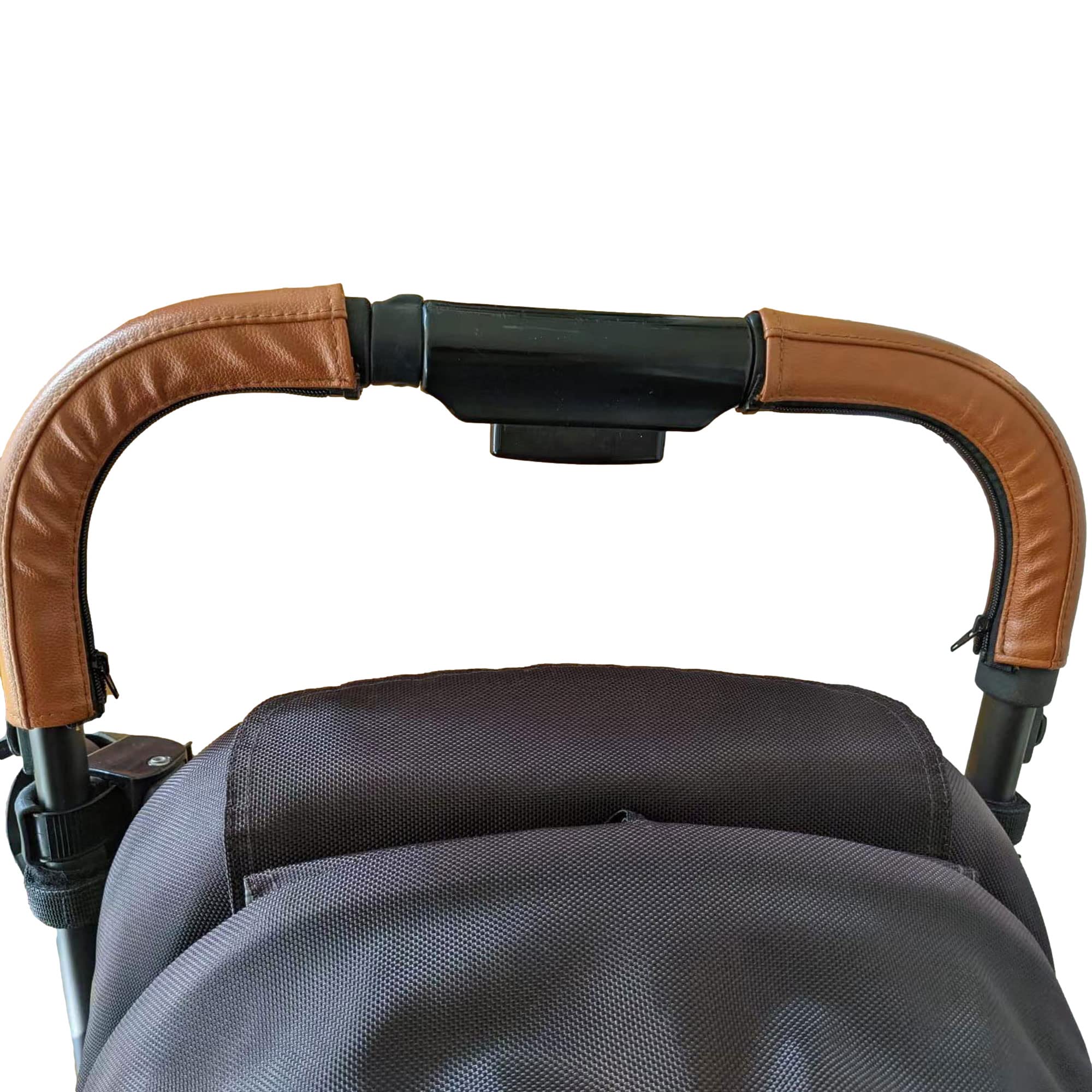 Baby Stroller Leather Armrest Handle Cover Compatible with Uppababy Vista V1/V2 Stroller, Bumper Sleeve Case Bar Protective Covers Pram Accessories (for mom Handle Brown)