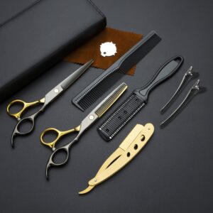 black gold hair cutting scissors professional stainless steel barber hair thinning shears salon multifunctional straight hair cutting shears teeth scissors hair cutting scissors kit for home use