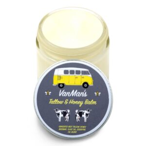 vanman's tallow and honey balm - tallow face moisturizer with grass-fed/finished beef tallow for skin and essential oils, organic raw honey and beeswax, cold pressed olive oil - 2 oz