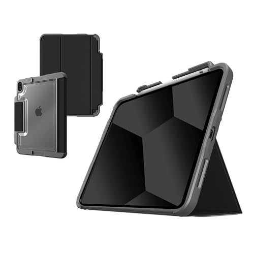 STM Dux Plus for iPad 10th Gen: Ultra Protective, Lightweight with Clear Back, Apple Pencil Gen 1 Holder, Battery Saving On/Off Cover. Black.