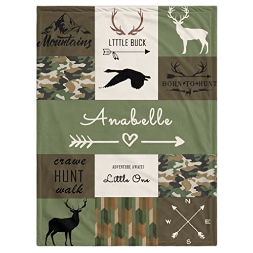 Youltar Personalized Baby Blanket with Baby Boy Name Custom Baby Blanket Soft and Comfortable Custom ArmyGreen Animal Bear Deer Blanket Perfect for Baby Boys, Newborns, Kids Birthday Gifts