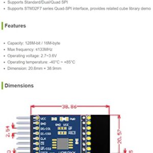 Waveshare Onboard Serial NOR Flash Memory W25Q128JV DataFlash Module Supports STM32F7 Series Quad-SPI Interface